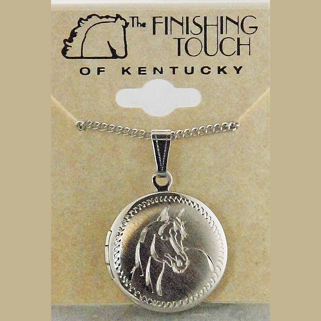 Engraved Horse Head Locket Necklace Silver — Happy Horse Tack Shop